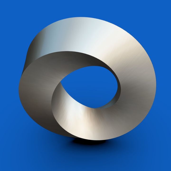 3D Printable stl Monohedral 180 moebius art ribbon by david martin